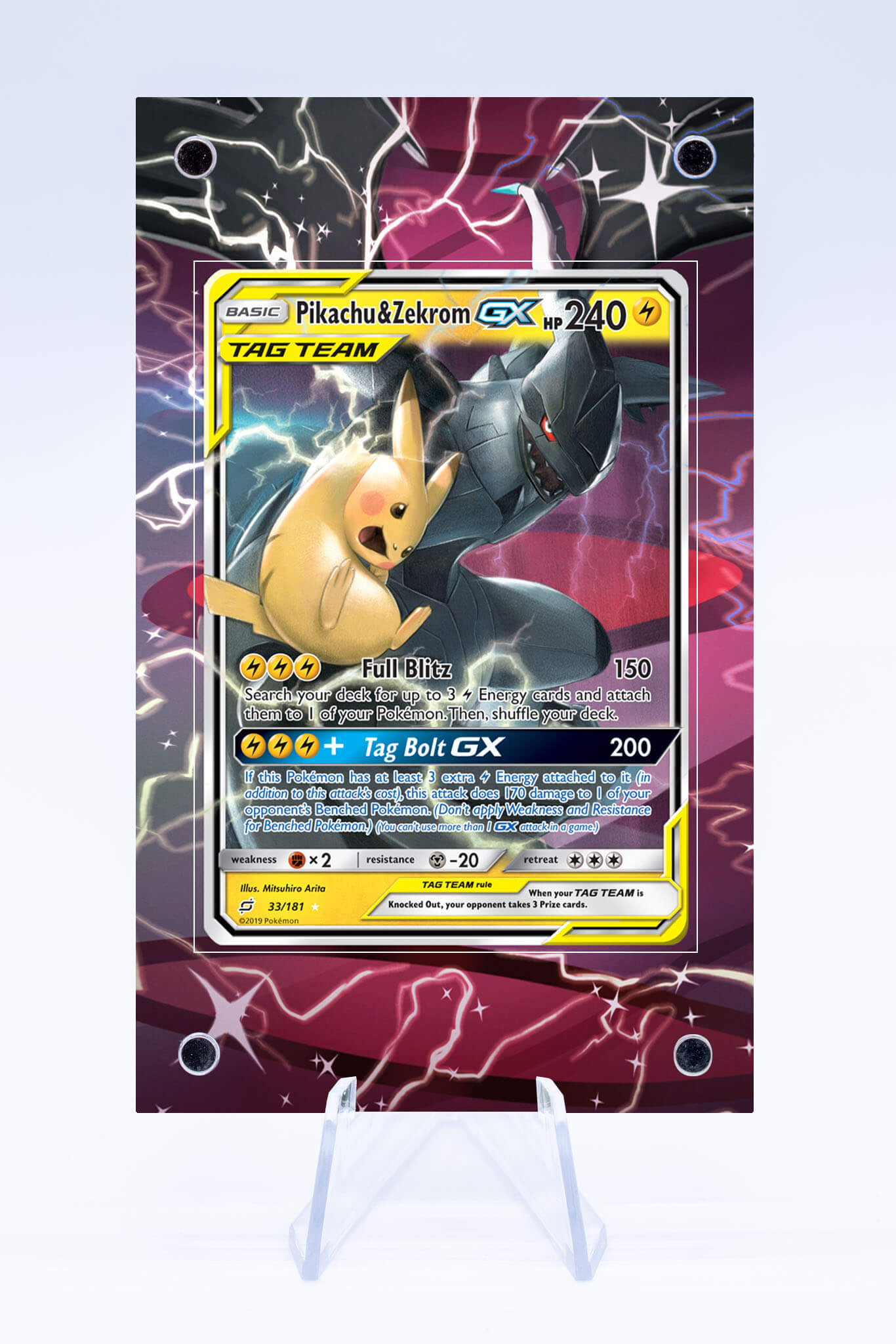 Pikachu and Zekrom GX 33 181 Case | Sun Moon Team Up | Art Guard (Ungr